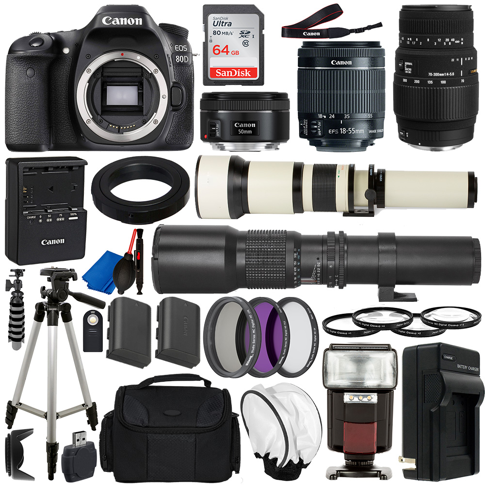 Canon EOS 80D DSLR Camera With 18-55mm - 1263C005, 50mm F/1.8 - 0570C002 And Sigma 70-300mm ...